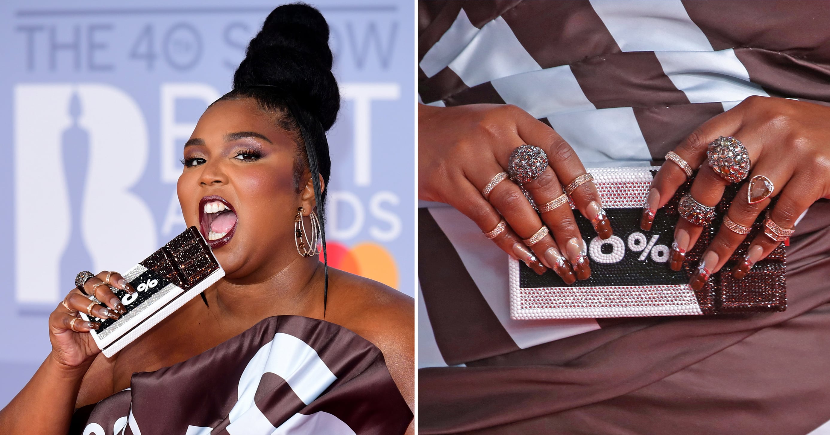 Lizzo’s Hershey’s Chocolate Nail Art at the 2020 BRIT Awards | PS Beauty