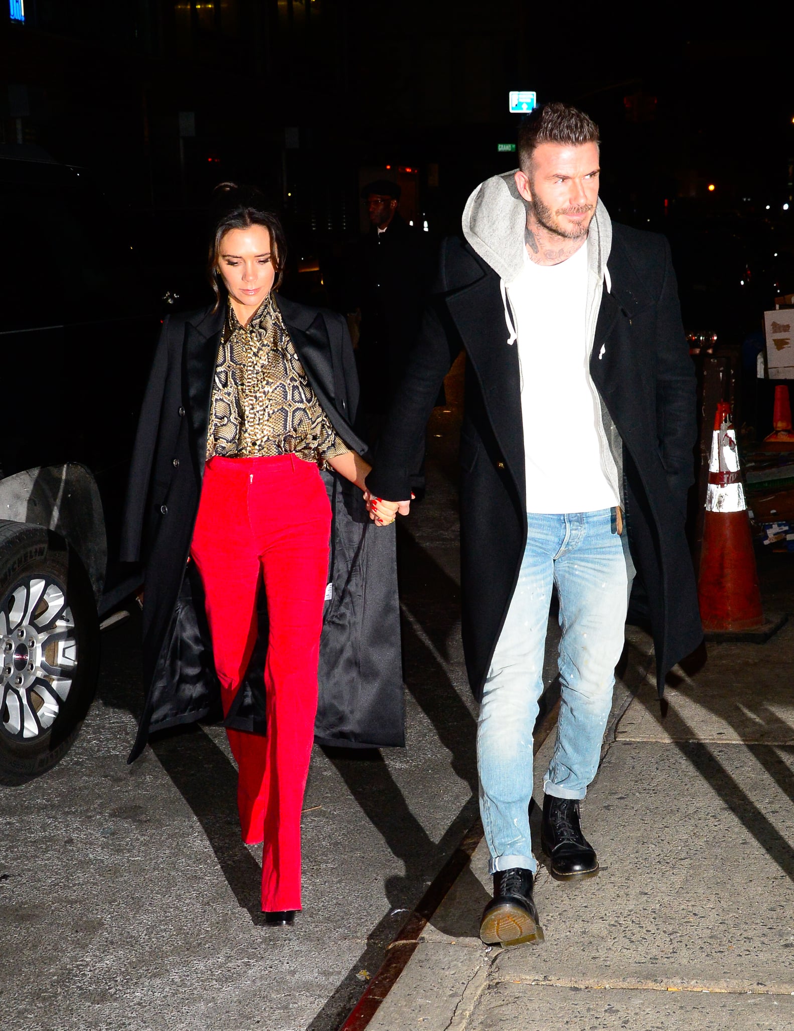 Victoria Beckham Red Pants and Snakeskin Blouse January 2019 | PS Fashion