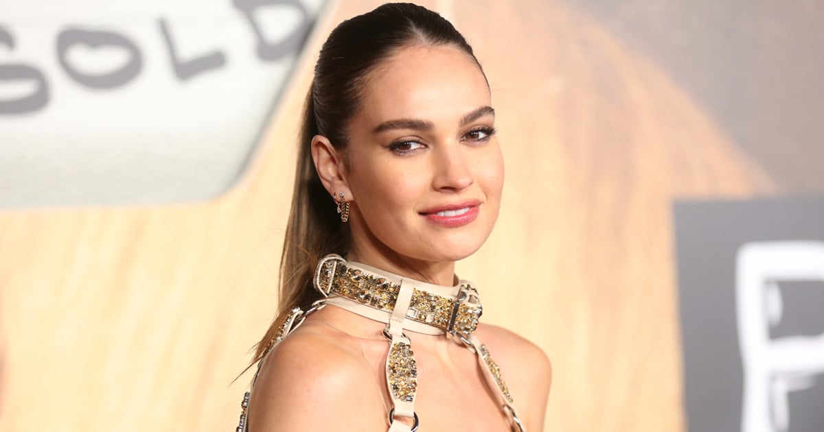 Lily James Wears a Sheer Roberto Cavalli Dress on Red Carpet | PS Fashion