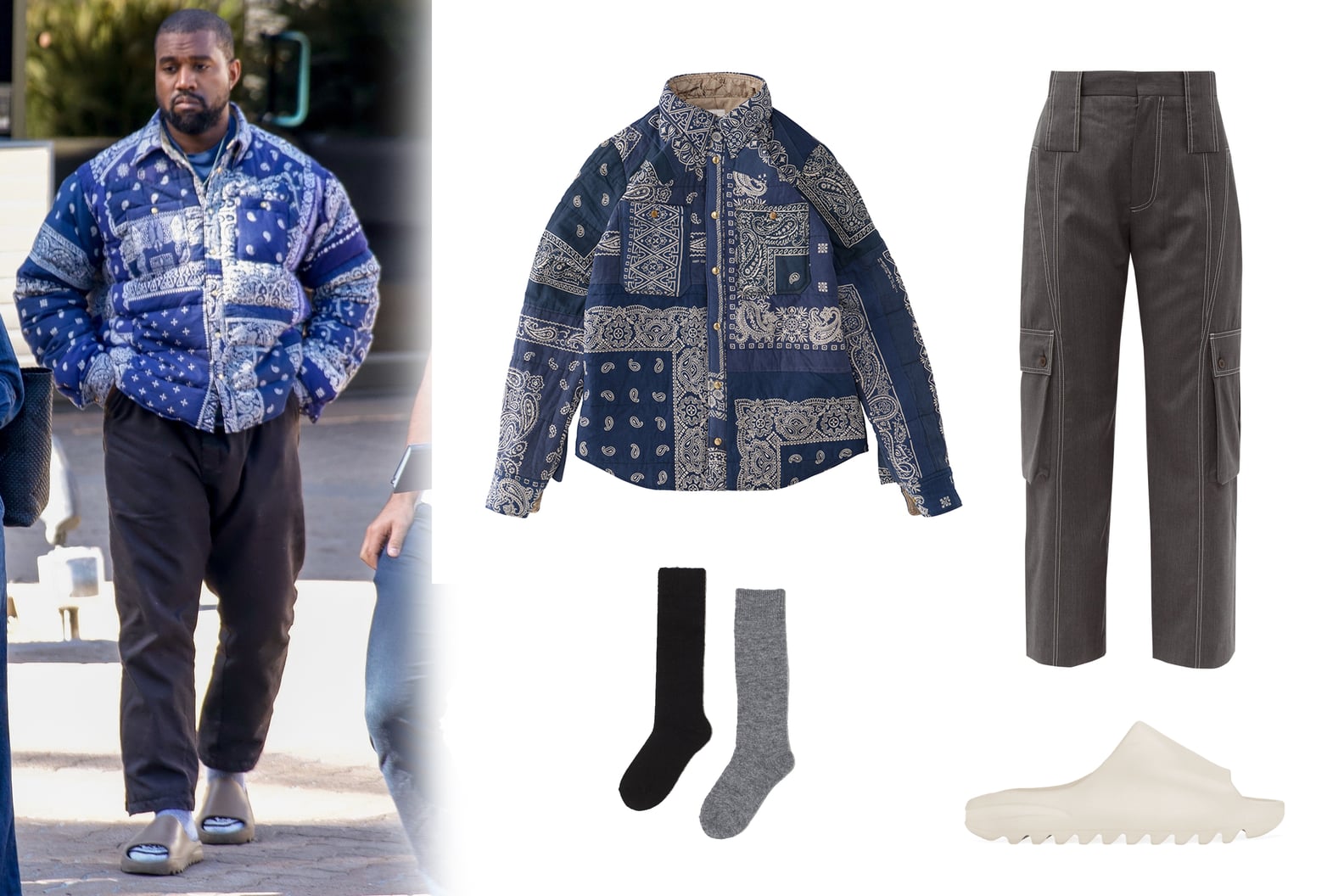 Kanye West's Bandana-Print Visvim Puffer Coat | POPSUGAR Fashion