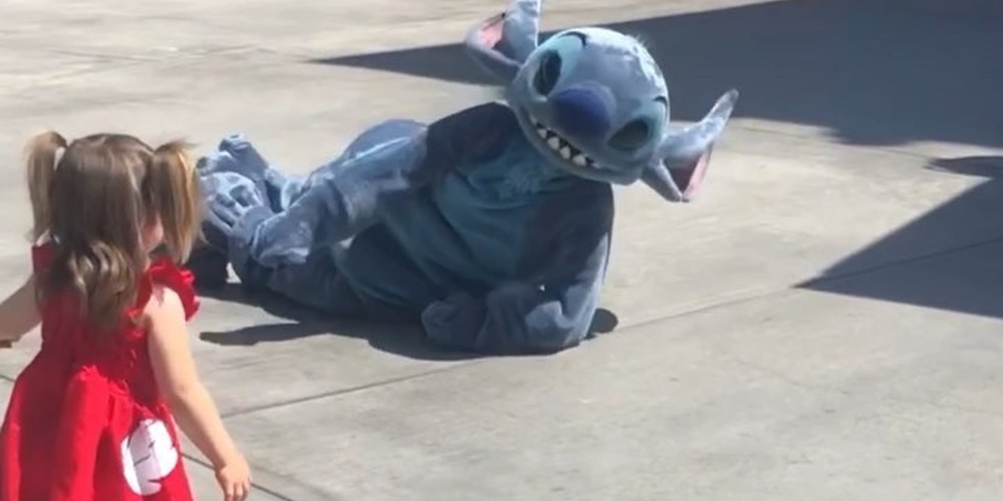 Stitch Falls Down to Make Girl Feel Better at Disneyland | PS Family