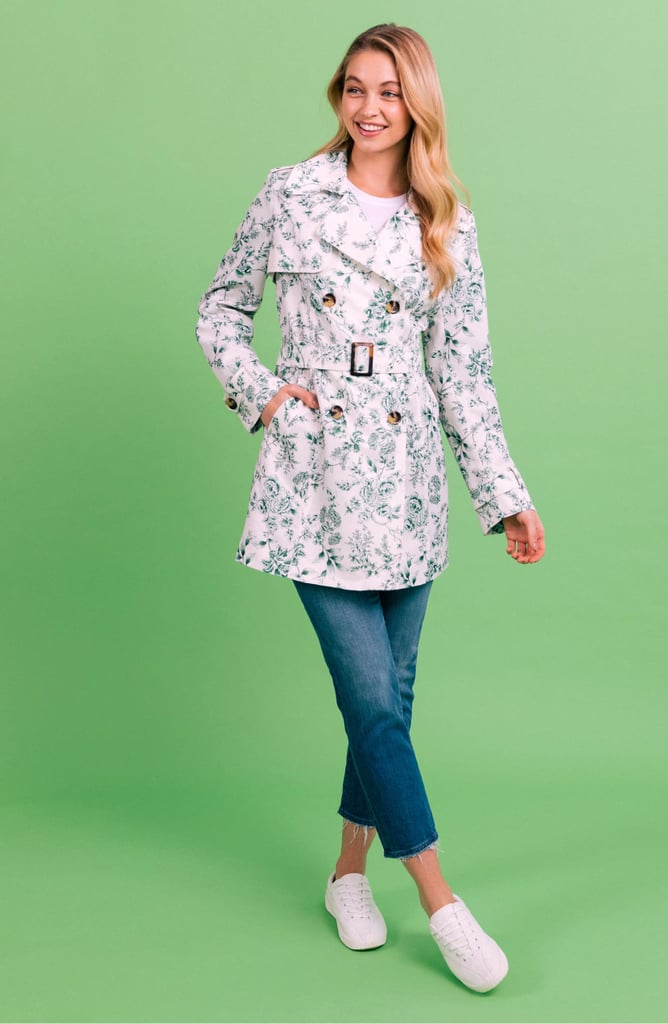 Gal Meets Glam Collection Floral Print Twill Double Breasted Trench