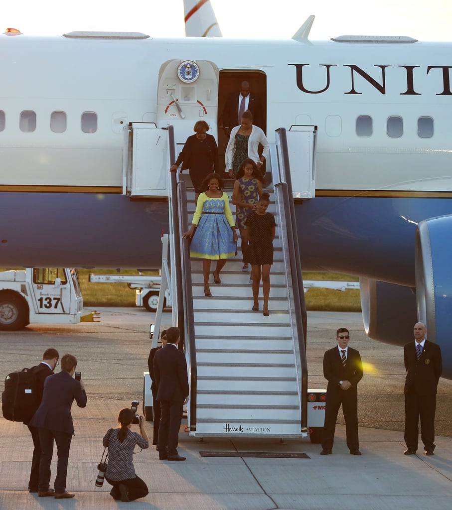 Michelle Obama Wearing Blue and Yellow Lace Dress | POPSUGAR Fashion