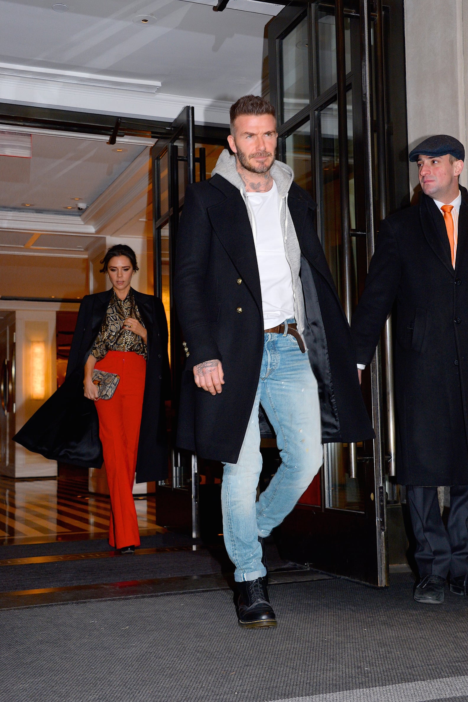 Victoria Beckham Red Pants and Snakeskin Blouse January 2019 | PS Fashion