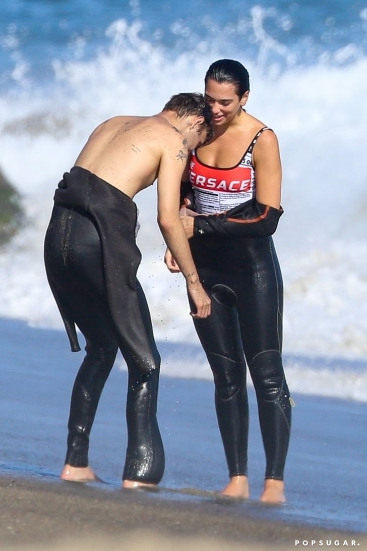 Dua Lipa Wears Versace Swimsuit With Anwar Hadid Popsugar Fashion Uk Photo 2