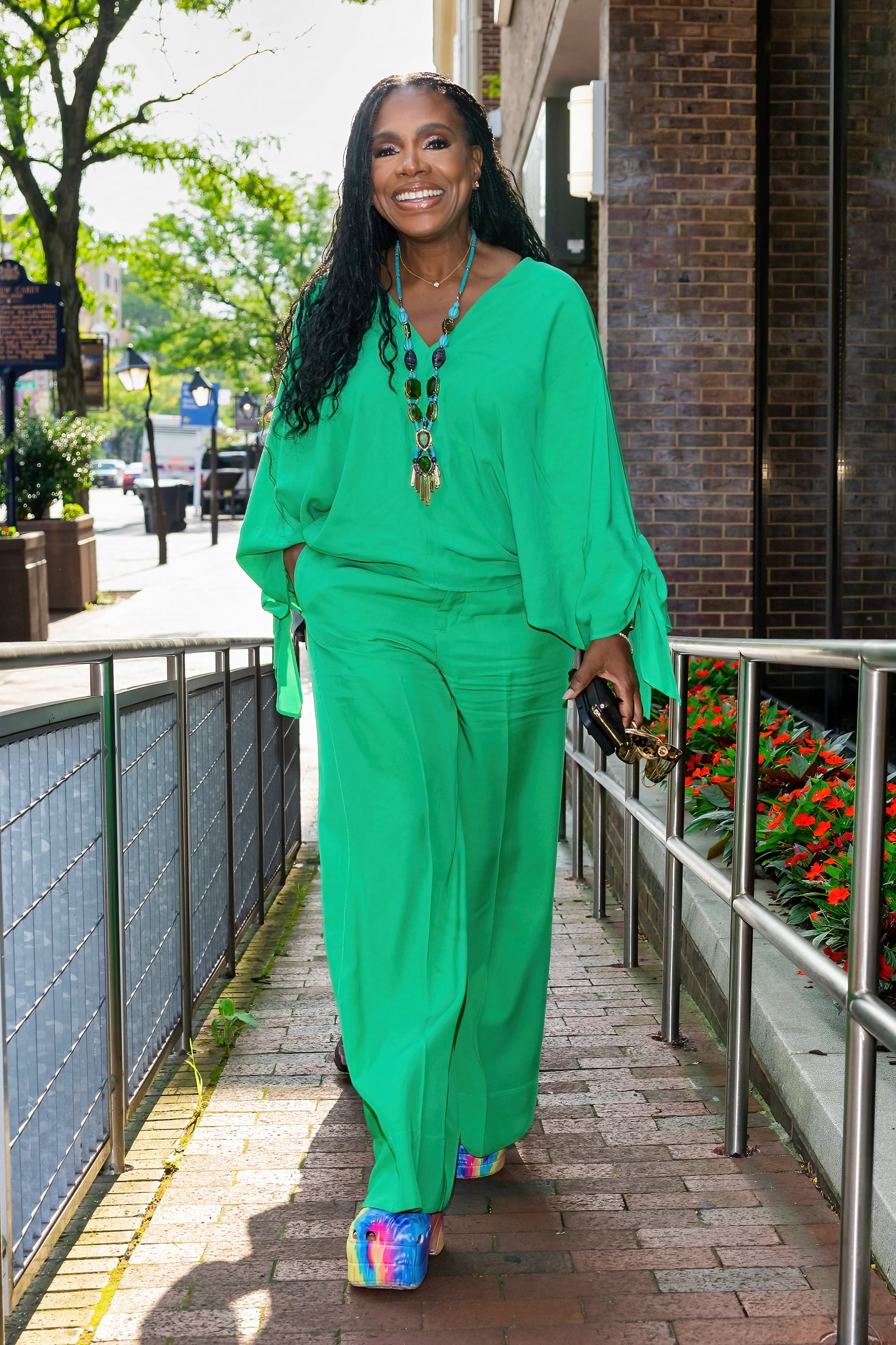 Sheryl Lee Ralph Wears Rainbow Tie-Dye Platform Crocs | PS Fashion