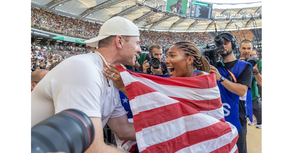 Tara Davis and Hunter Woodhall at the Women's Long Jump Final During ...