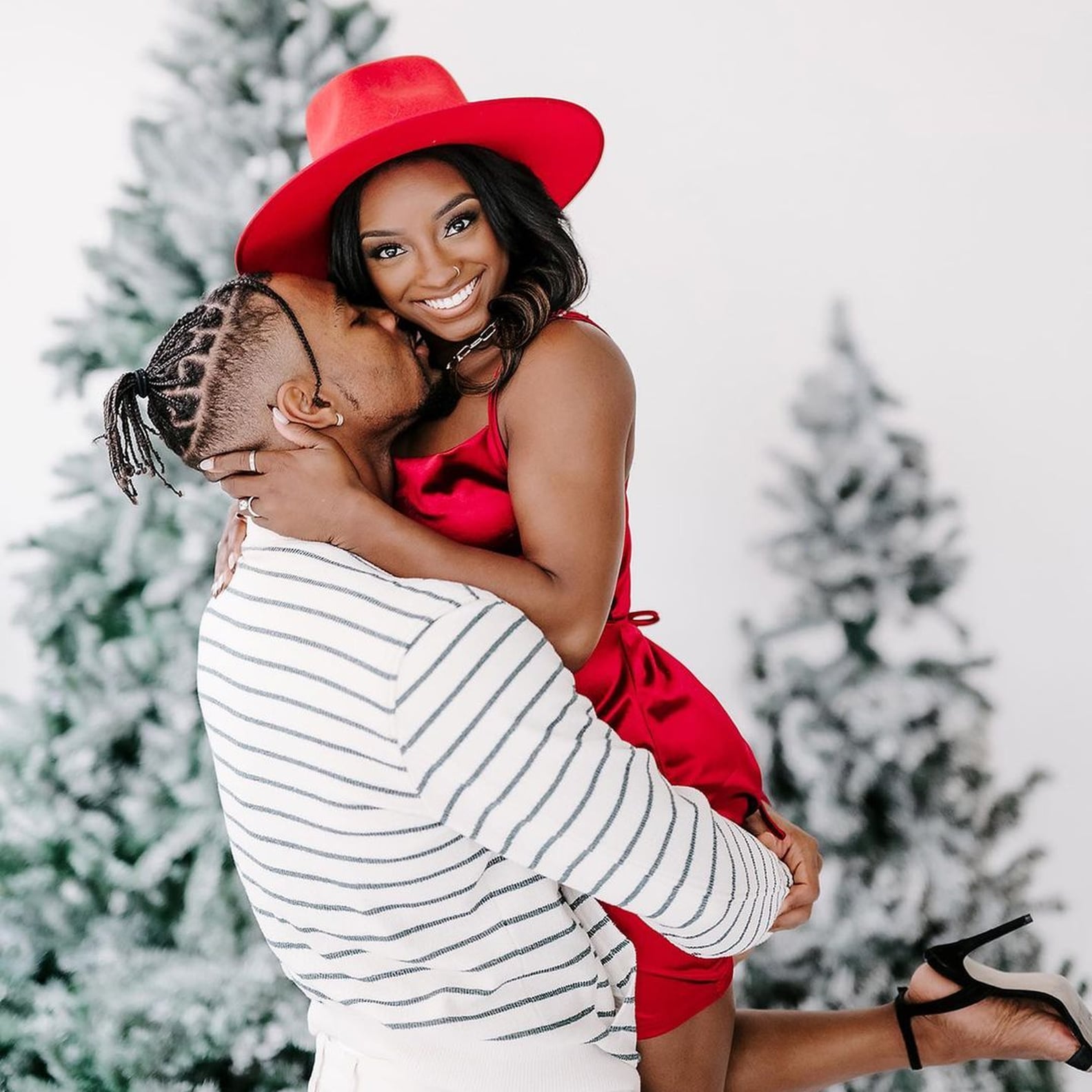 Simone Biles's Red Dress For Jonathan Owens Holiday Shoot | PS Fashion