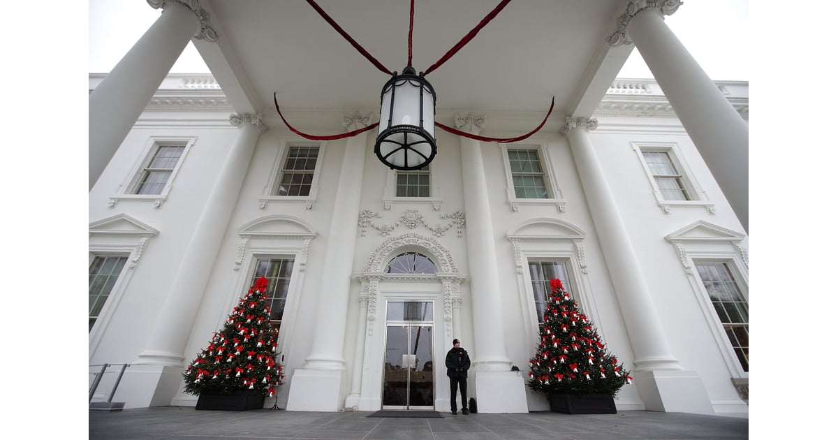 Trees flag the White House entrance. | White House Holiday Decorations ...