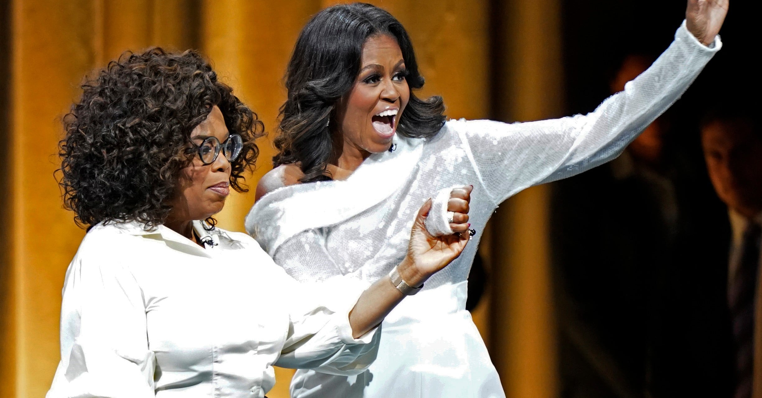 Michelle Obama Sequin Top and Pink Heels With Oprah 2018 | PS Fashion