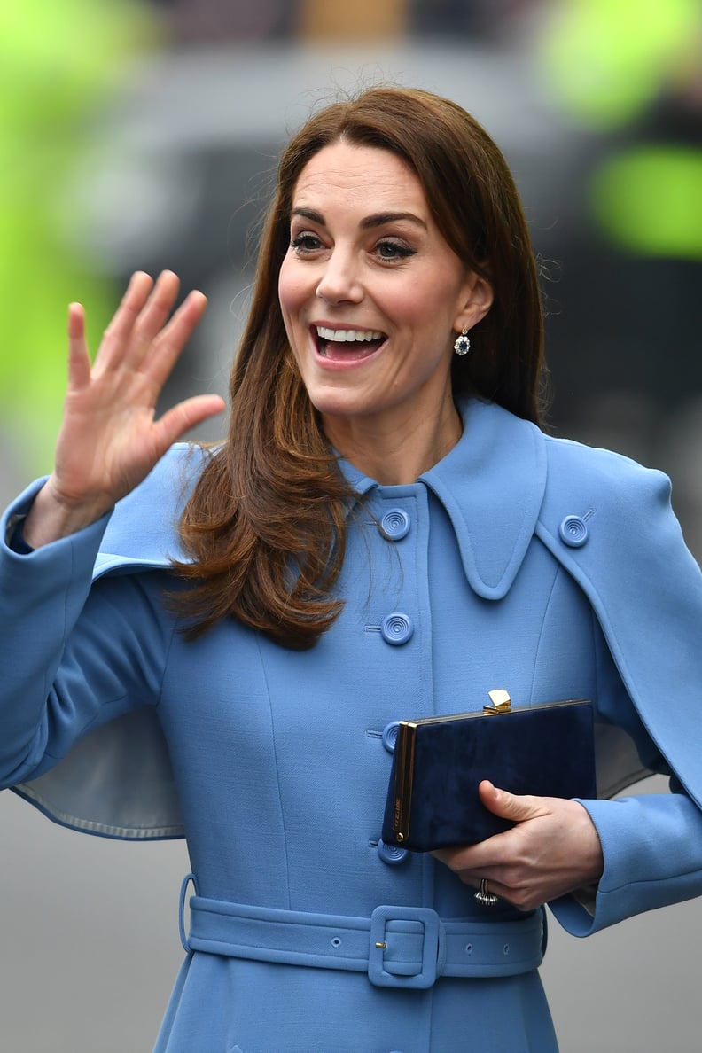 Kate Middleton Blue Mulberry Cape Coat February 2019 | PS Fashion