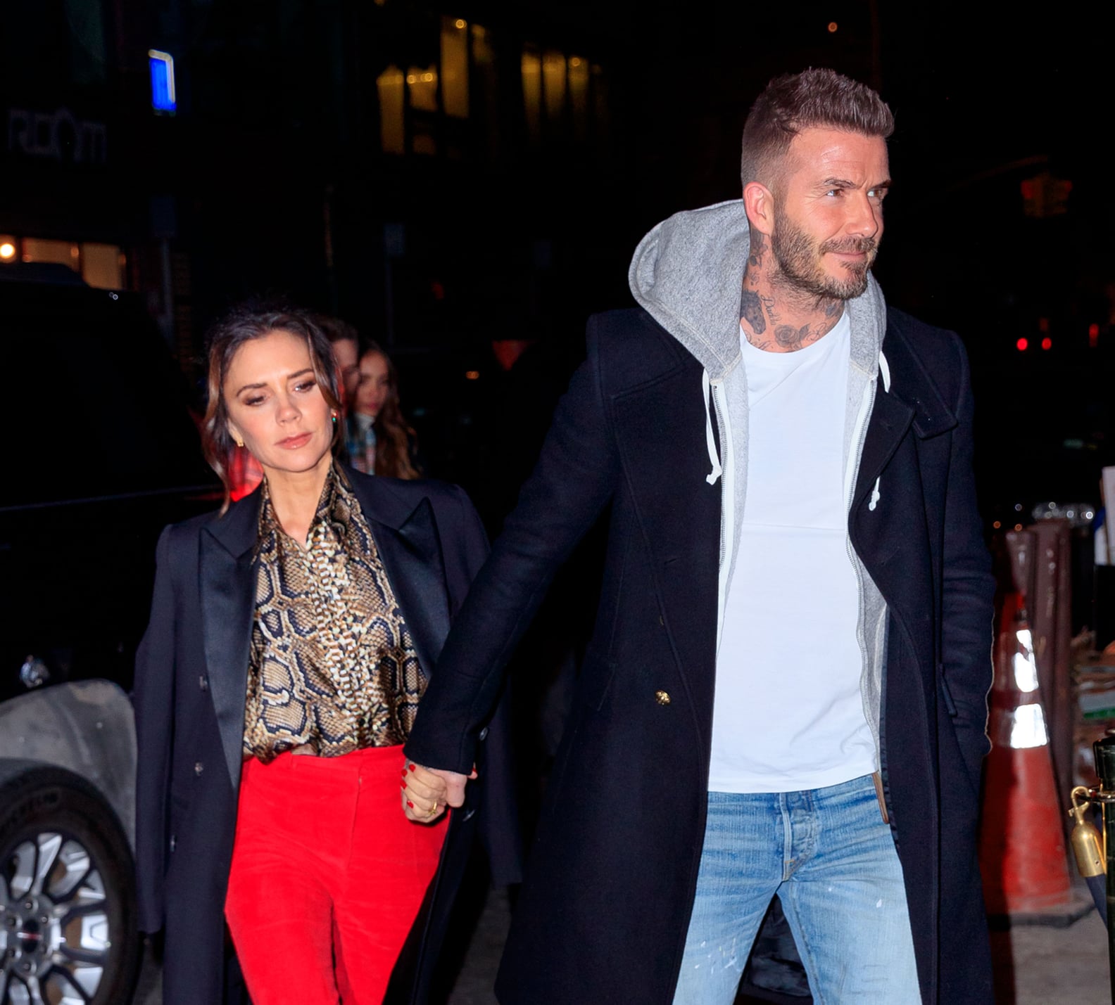 Victoria Beckham Red Pants and Snakeskin Blouse January 2019 | PS Fashion