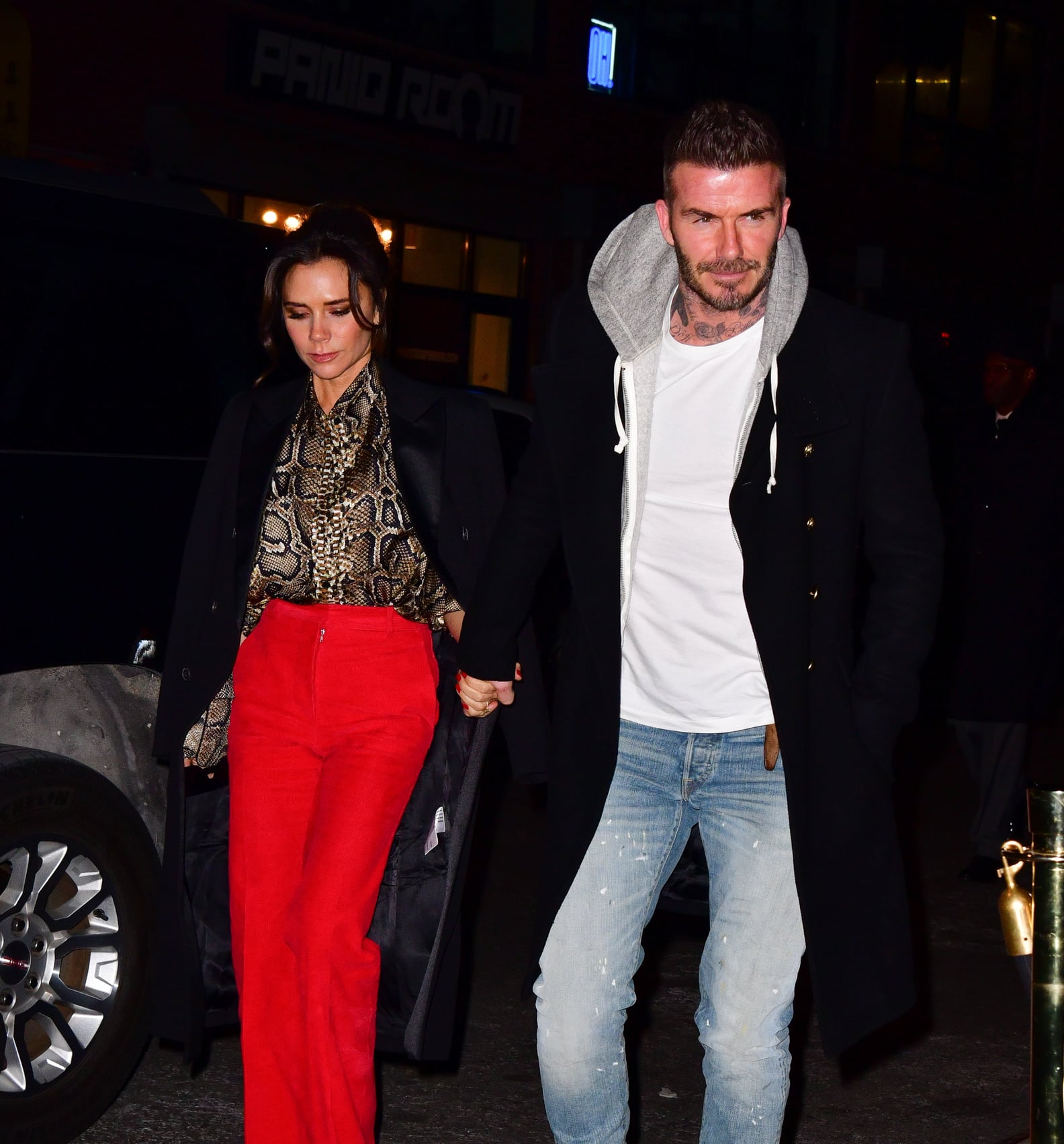 Victoria Beckham Red Pants and Snakeskin Blouse January 2019 | PS Fashion