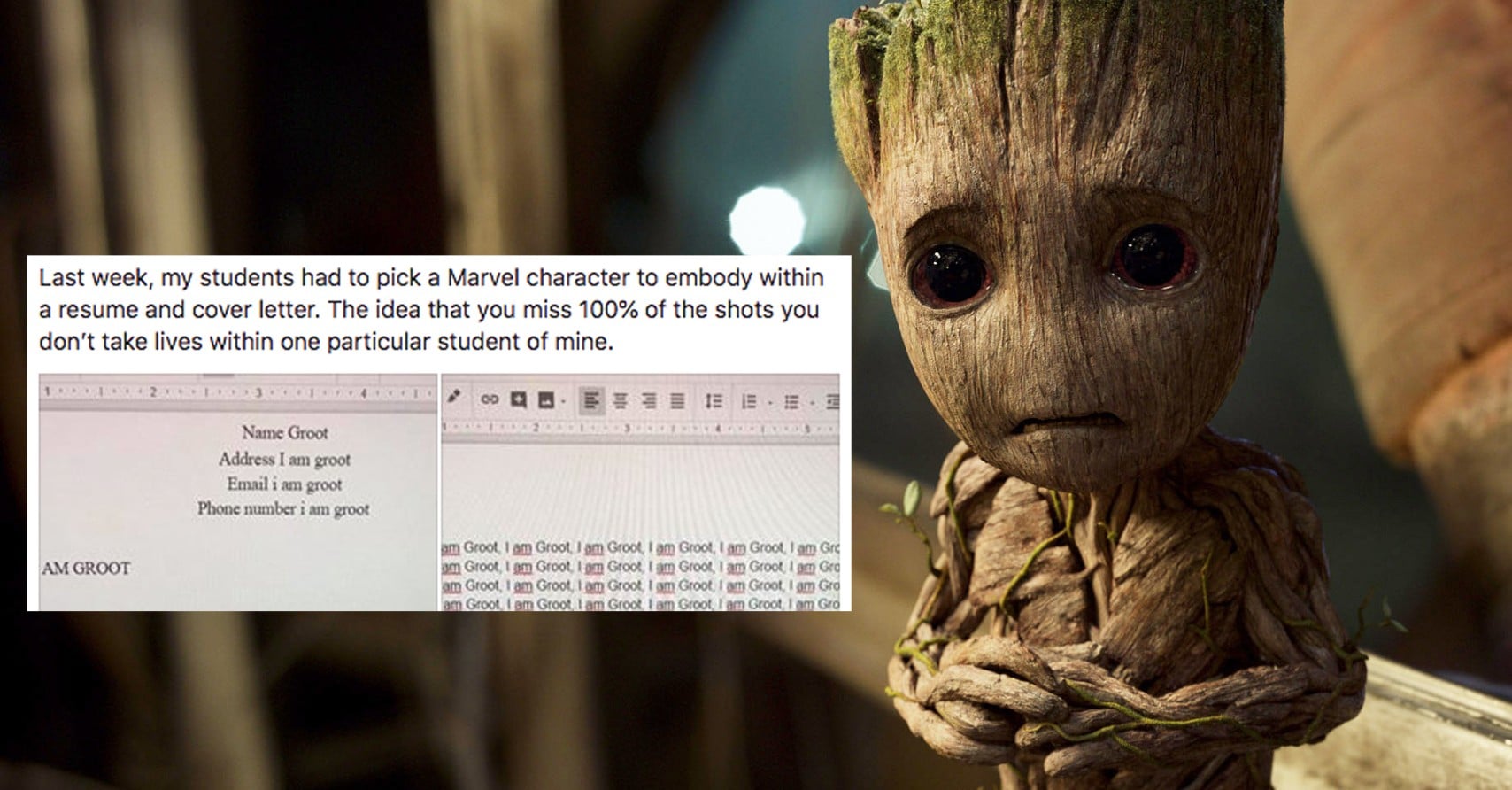 Student Writes Resume and Cover Letter as Groot | PS Family