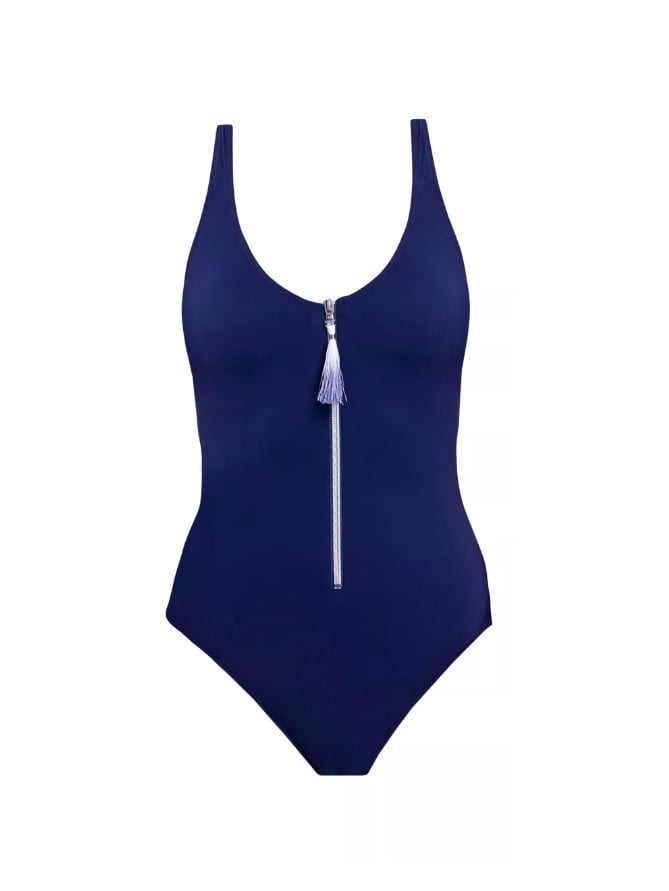 Gottex Swim Zip It Up One Piece Swimsuit Selena Gomezs Blue One
