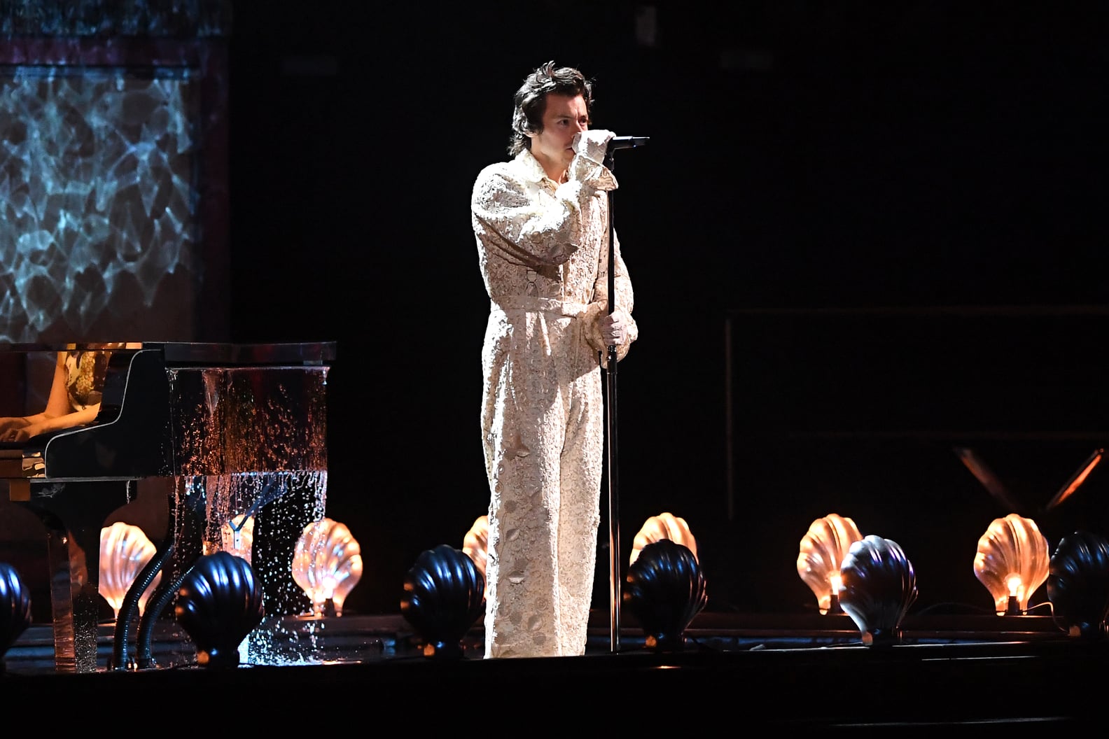 Harry Styles's Lace Gucci Jumpsuit at the 2020 BRIT Awards | POPSUGAR ...