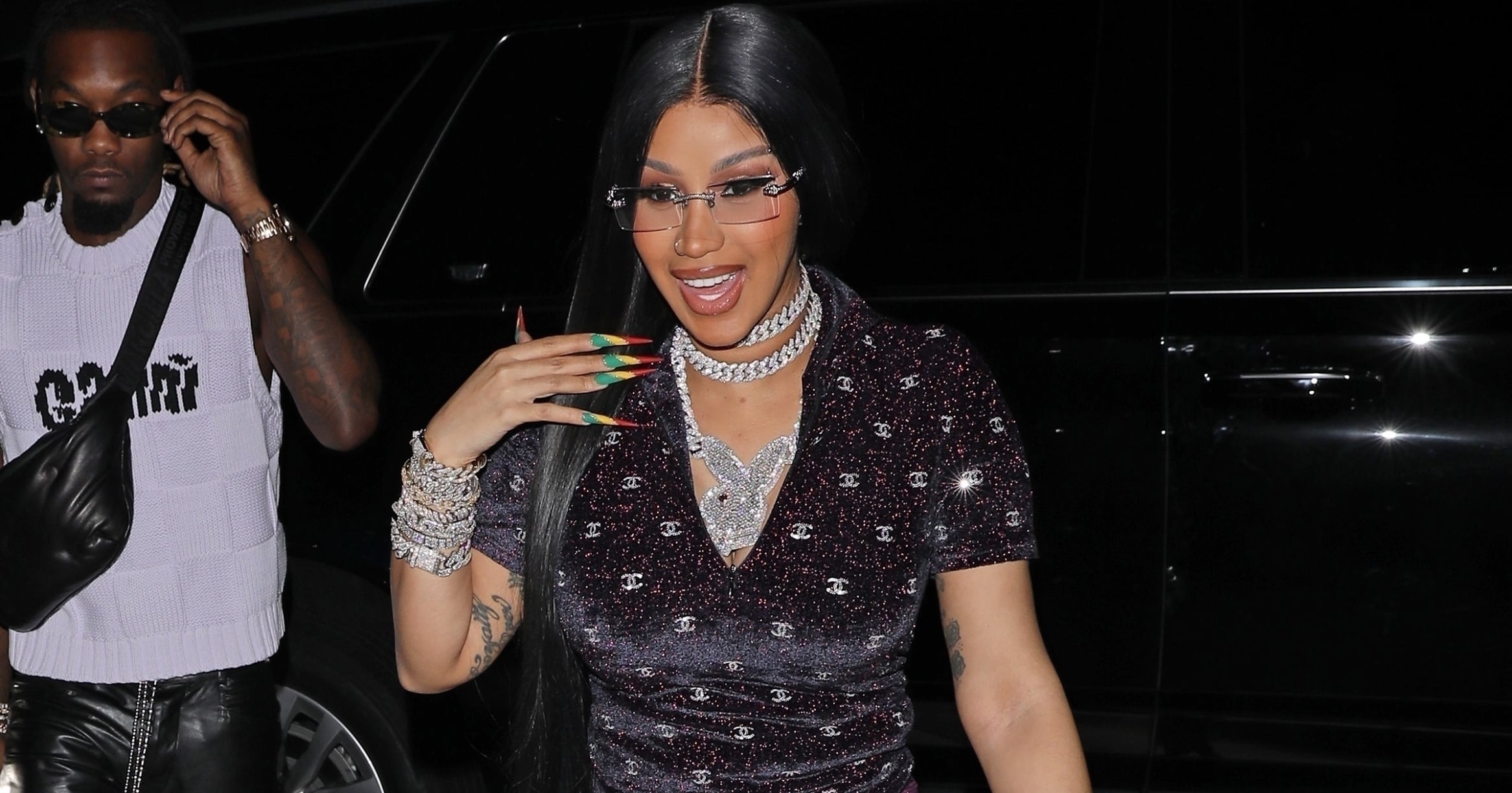 Cardi B Wears a Chanel Glitter Top and Leggings on Birthday | PS Fashion