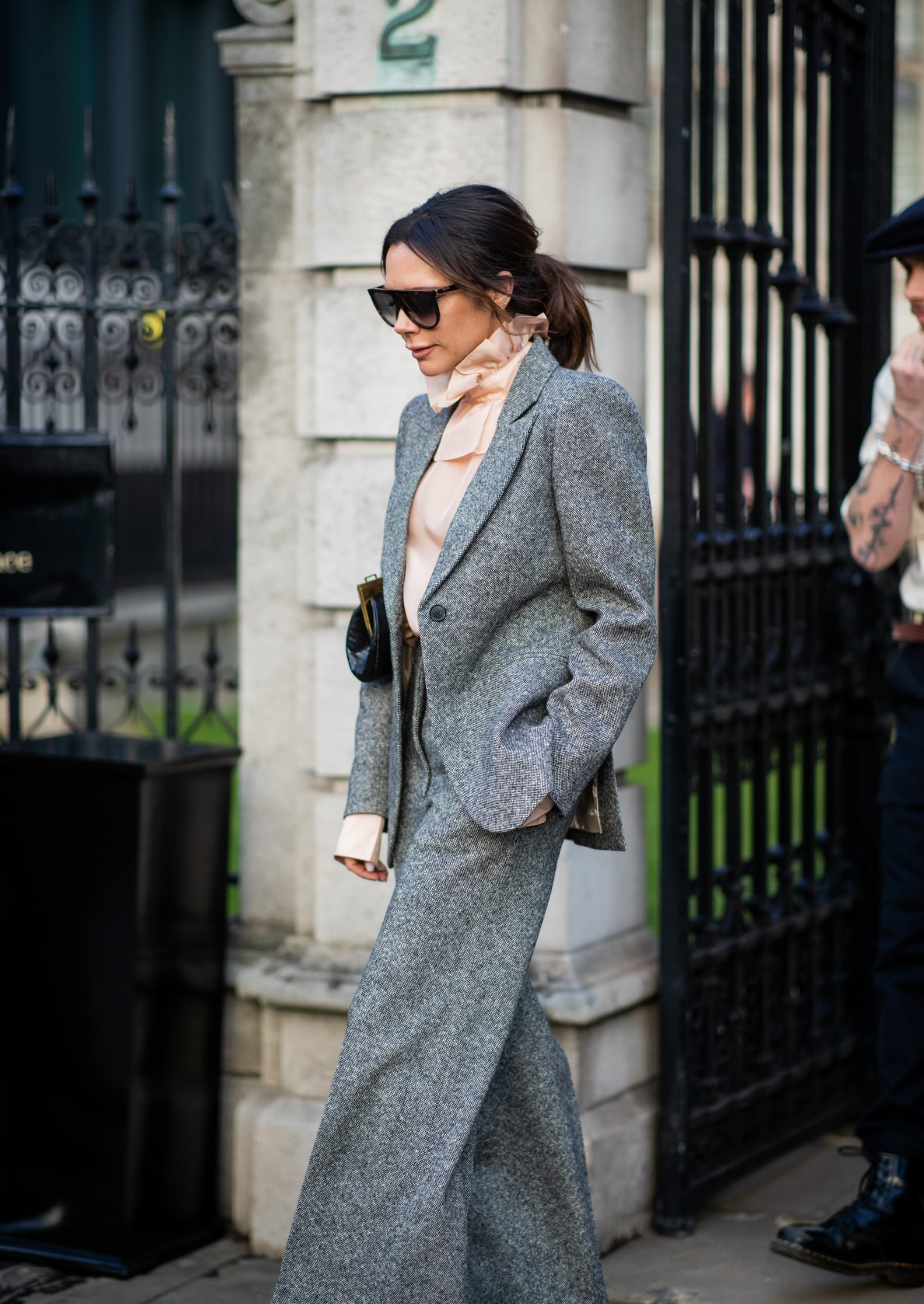 Victoria Beckham Gray Suit With Brooklyn Beckham Girlfriend | POPSUGAR ...