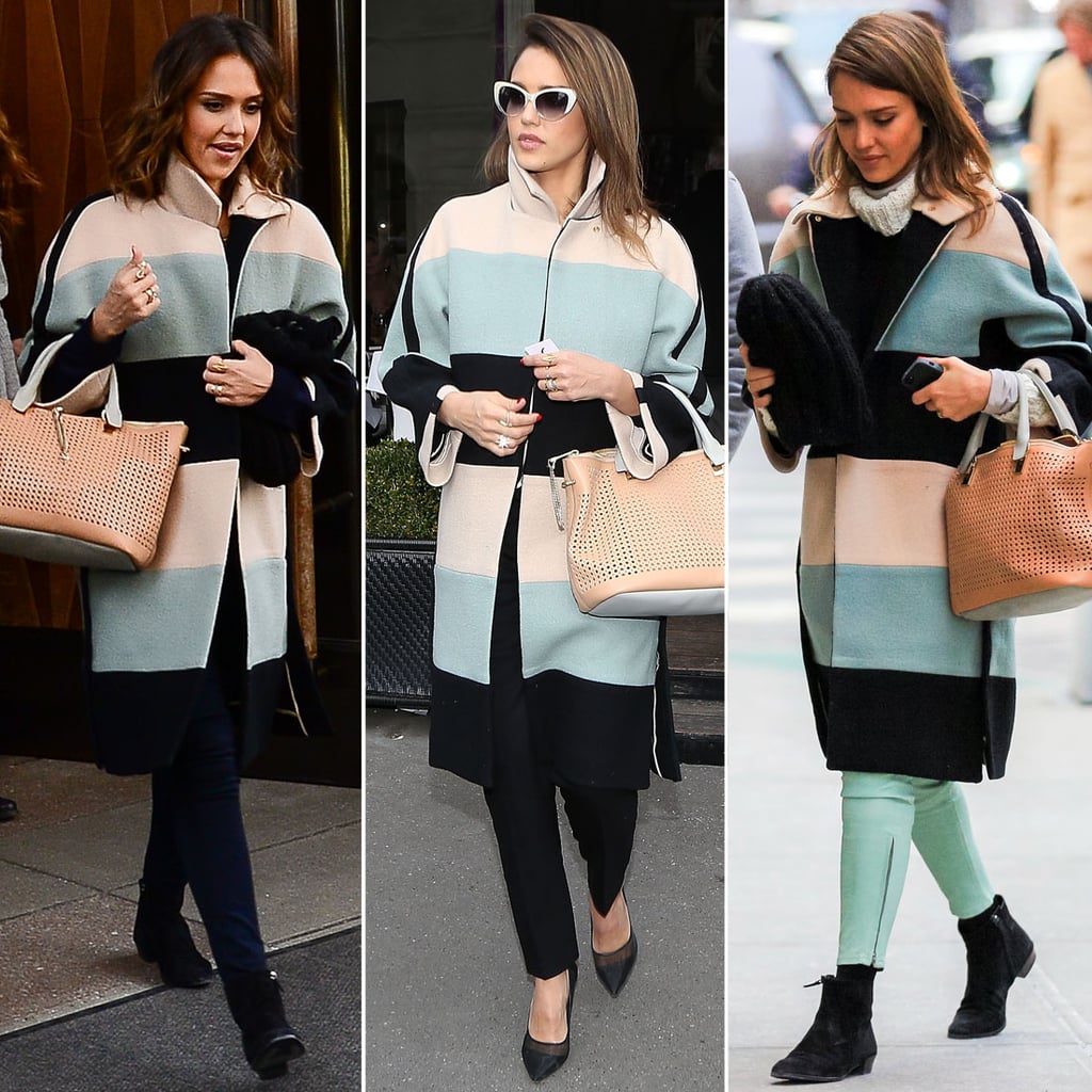 Jessica Alba Striped Coat | POPSUGAR Fashion