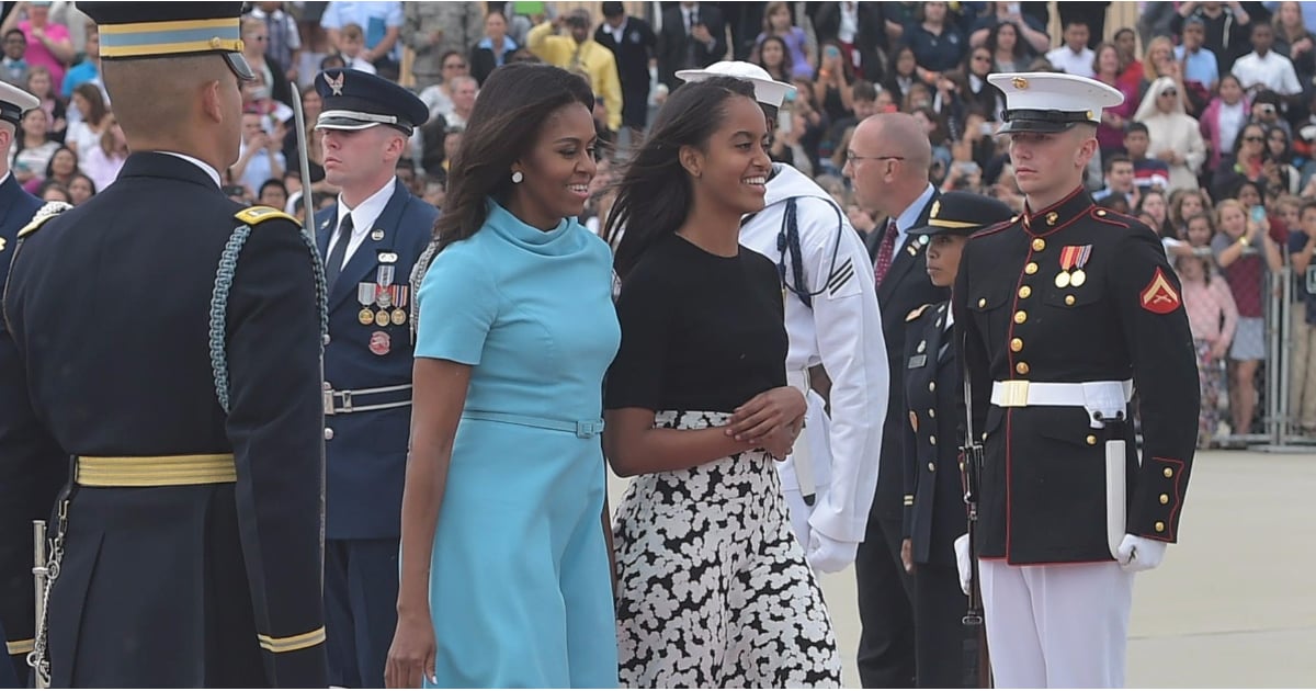 Michelle Obama Wearing Blue Carolina Herrera Dress | POPSUGAR Fashion