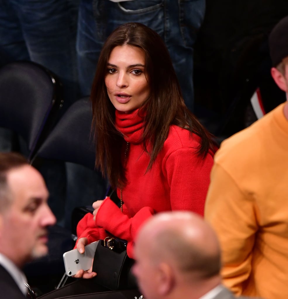 Emily Ratajkowski Red Turtleneck and Track Pants | POPSUGAR Fashion