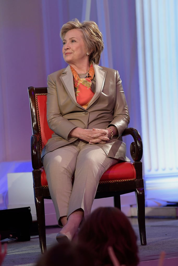 She Wore a Beige Leather Jacket and Orange Scarf | Hillary Clinton's ...