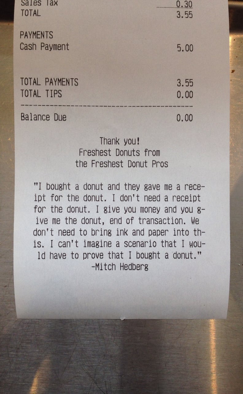 Mitch Hedberg Doughnut Receipt | PS Food