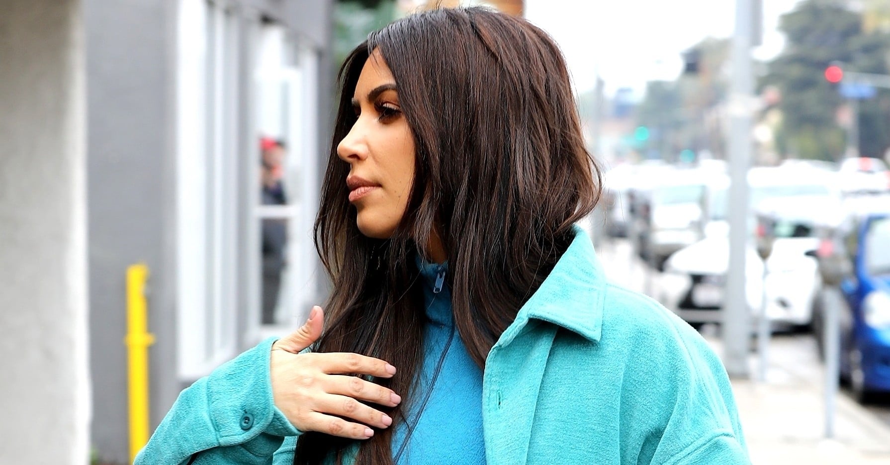 Kim Kardashian's Teal Jacket | PS Fashion