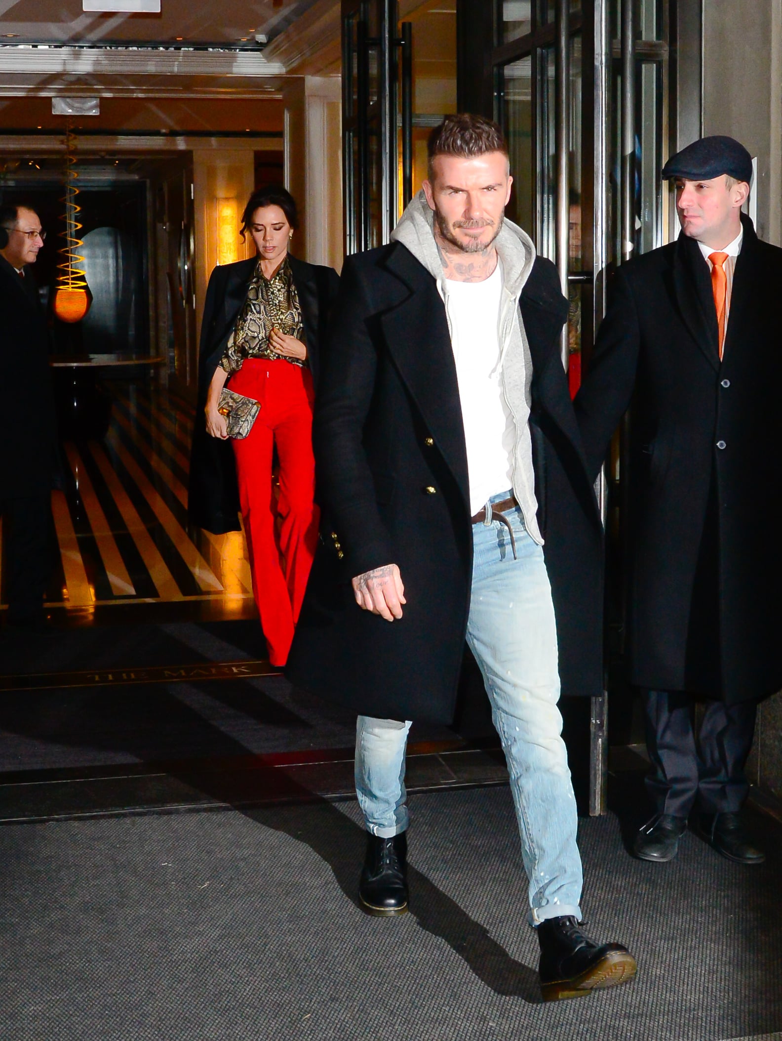 Victoria Beckham Red Pants and Snakeskin Blouse January 2019 | PS Fashion