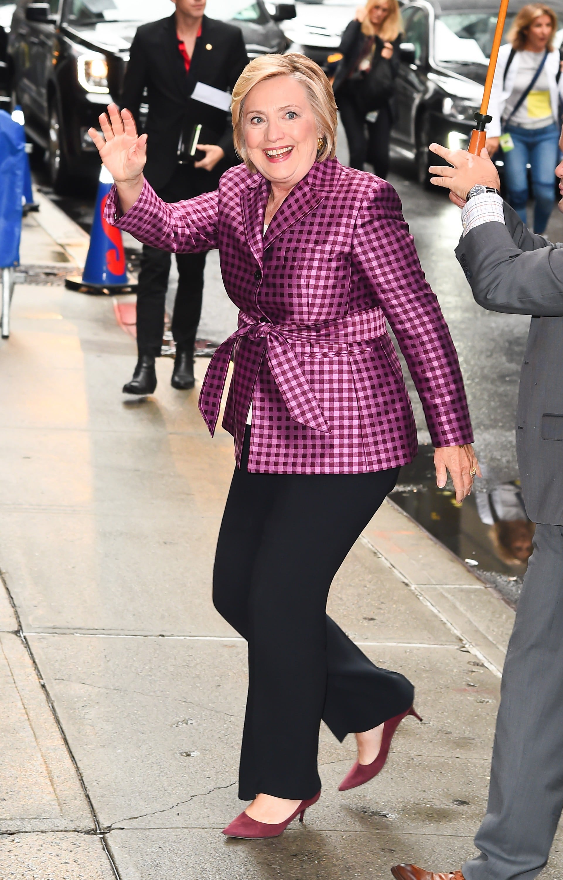 Hillary Clinton Wearing Purple Gingham Argent Blazer | PS Fashion