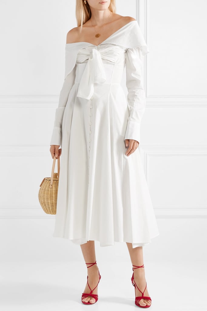 Rosie Assoulin Booby Trap Off The Shoulder Tie Front Cotton Blend