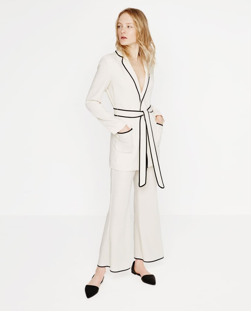 Zara Belted Blazer 70 And Cropped Bell Bottom Trousers 40