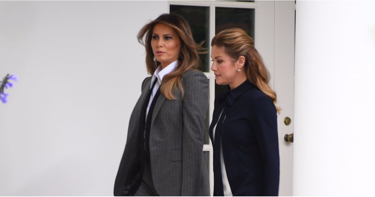 Melania Trump's Pinstripe Suit With Tie | POPSUGAR Fashion