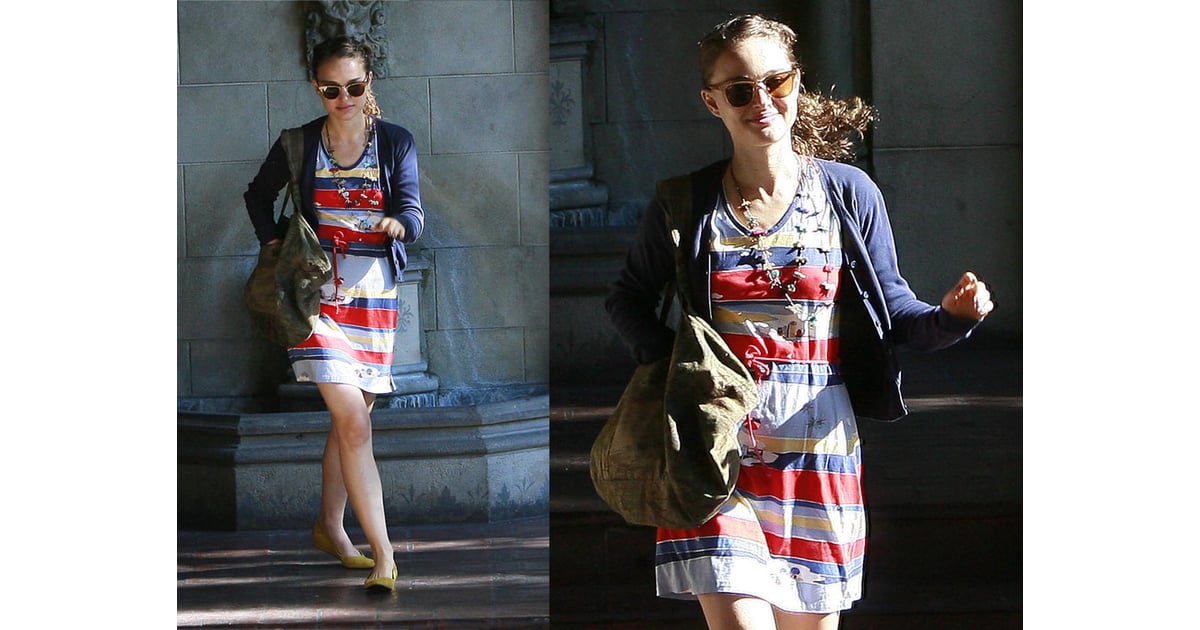 Natalie Portman Goes to Chateau Marmont in Striped Dress and Yellow ...