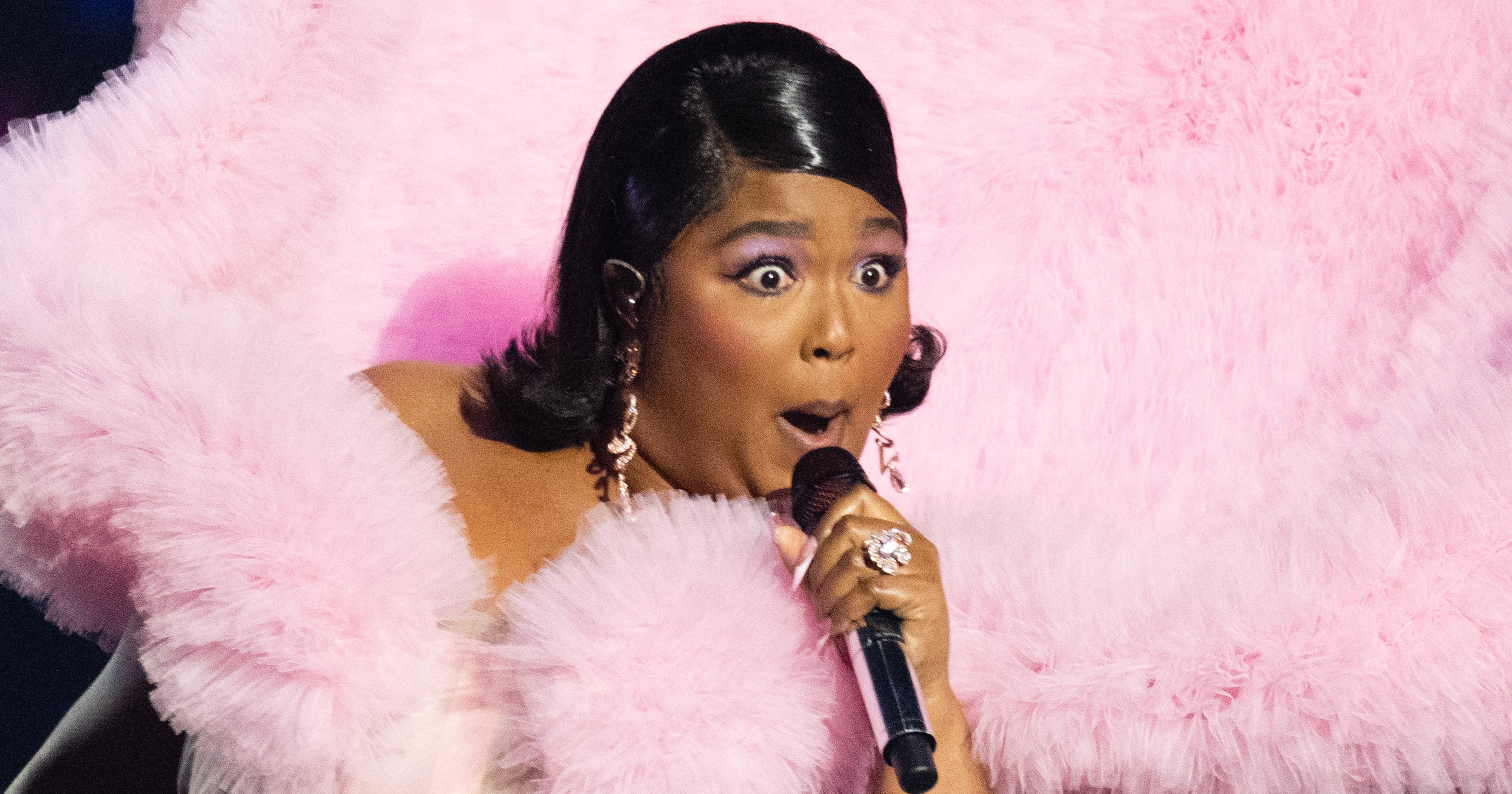 Lizzo Wears a Fluffy Pink Act N°1 Dress at the Brit Awards | PS UK Style