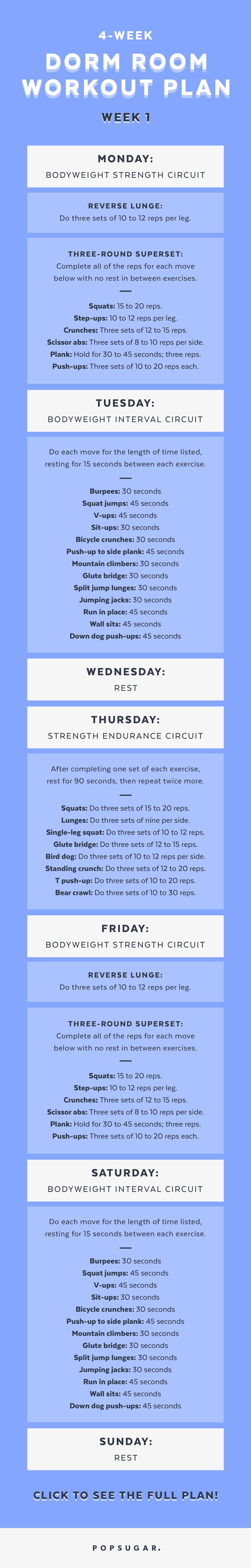 4-Week Dorm Room Workout Plan | POPSUGAR Fitness