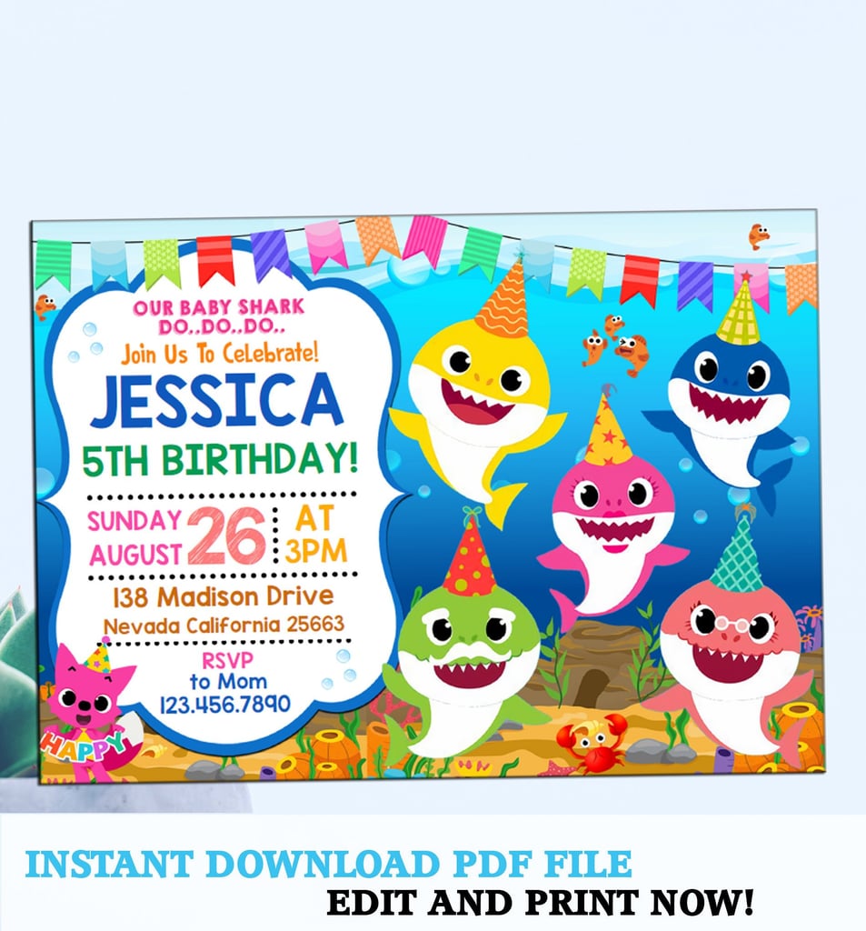 Baby Shark Party Invitation Baby Shark Party Supplies POPSUGAR