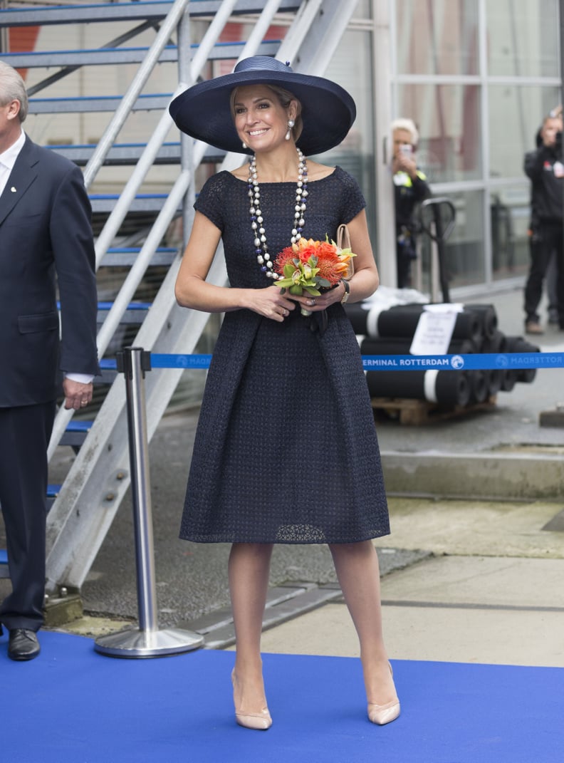 Queen Maxima's Navy Blue Eyelet Dress May 2016 | PS Latina