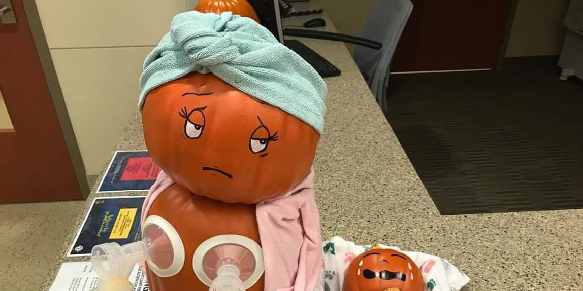 Relatable Breast Pumping Mom Pumpkin Halloween Display | POPSUGAR Family