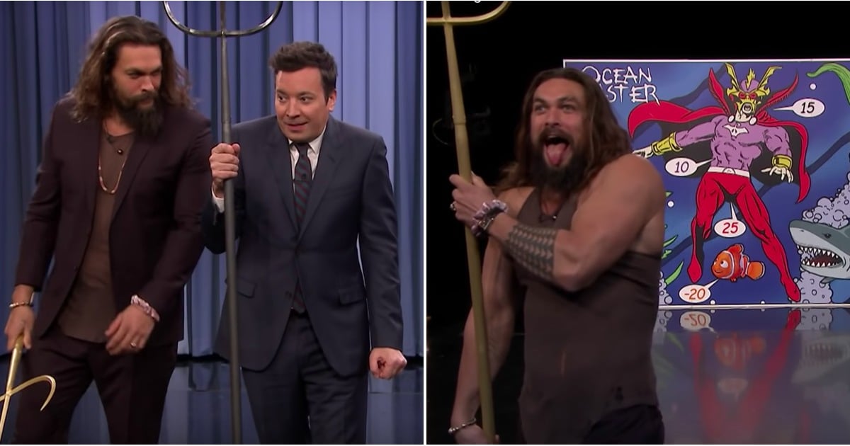 Jason Momoa Trident Throwing With Jimmy Fallon Video | POPSUGAR Celebrity