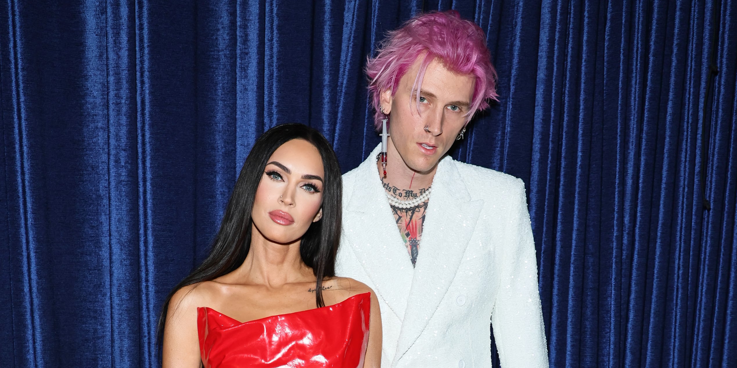 Megan Fox's Red Latex Dress and MGK's Blood Syringe Earring | PS Fashion