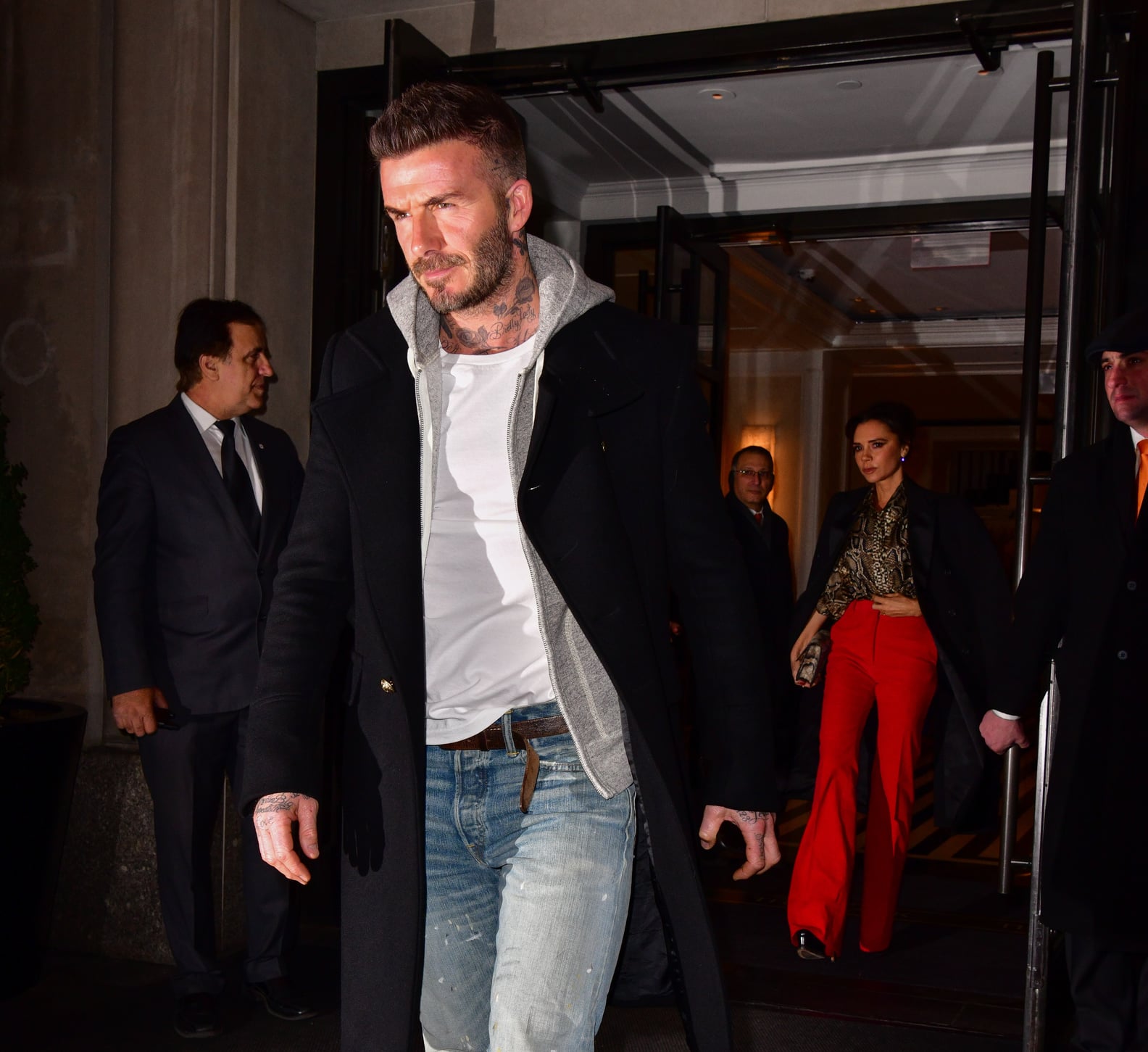 Victoria Beckham Red Pants and Snakeskin Blouse January 2019 | PS Fashion