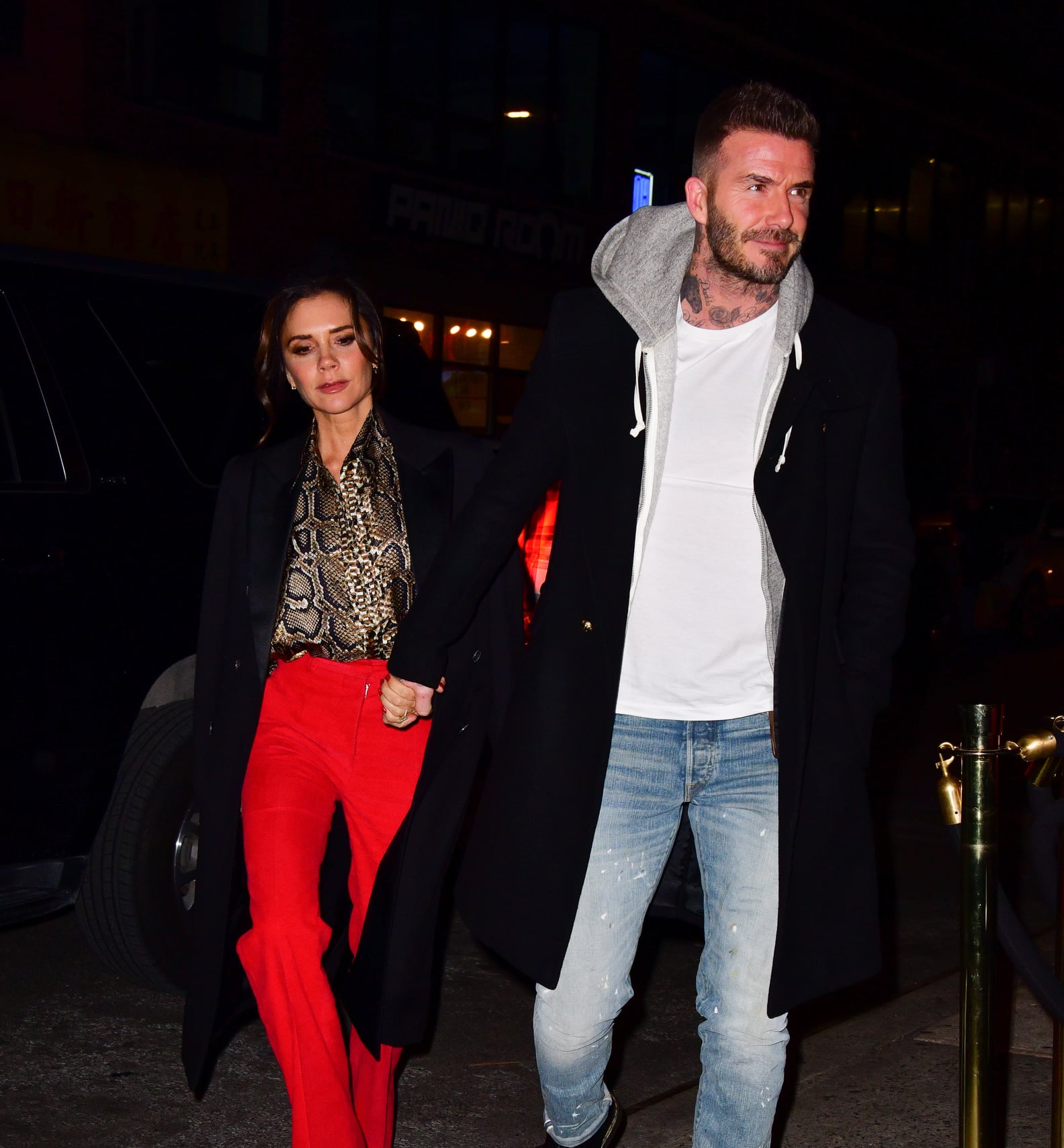 Victoria Beckham Red Pants and Snakeskin Blouse January 2019 | PS Fashion