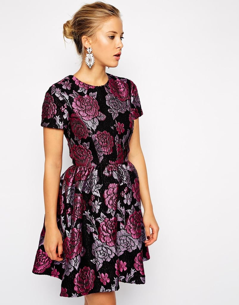 Asos Structured Dolly Skater Dress Winter Florals Popsugar Fashion