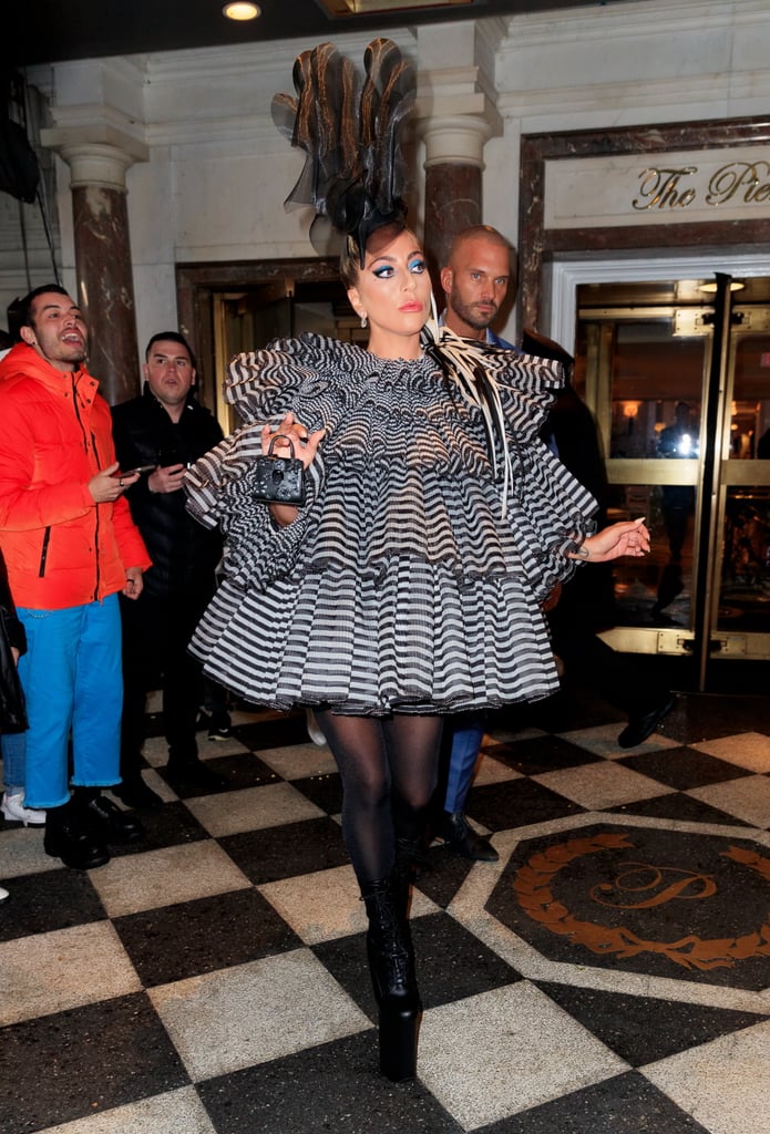 Lady Gaga Striped Minidress at Pre-Met Gala Dinner | POPSUGAR Fashion