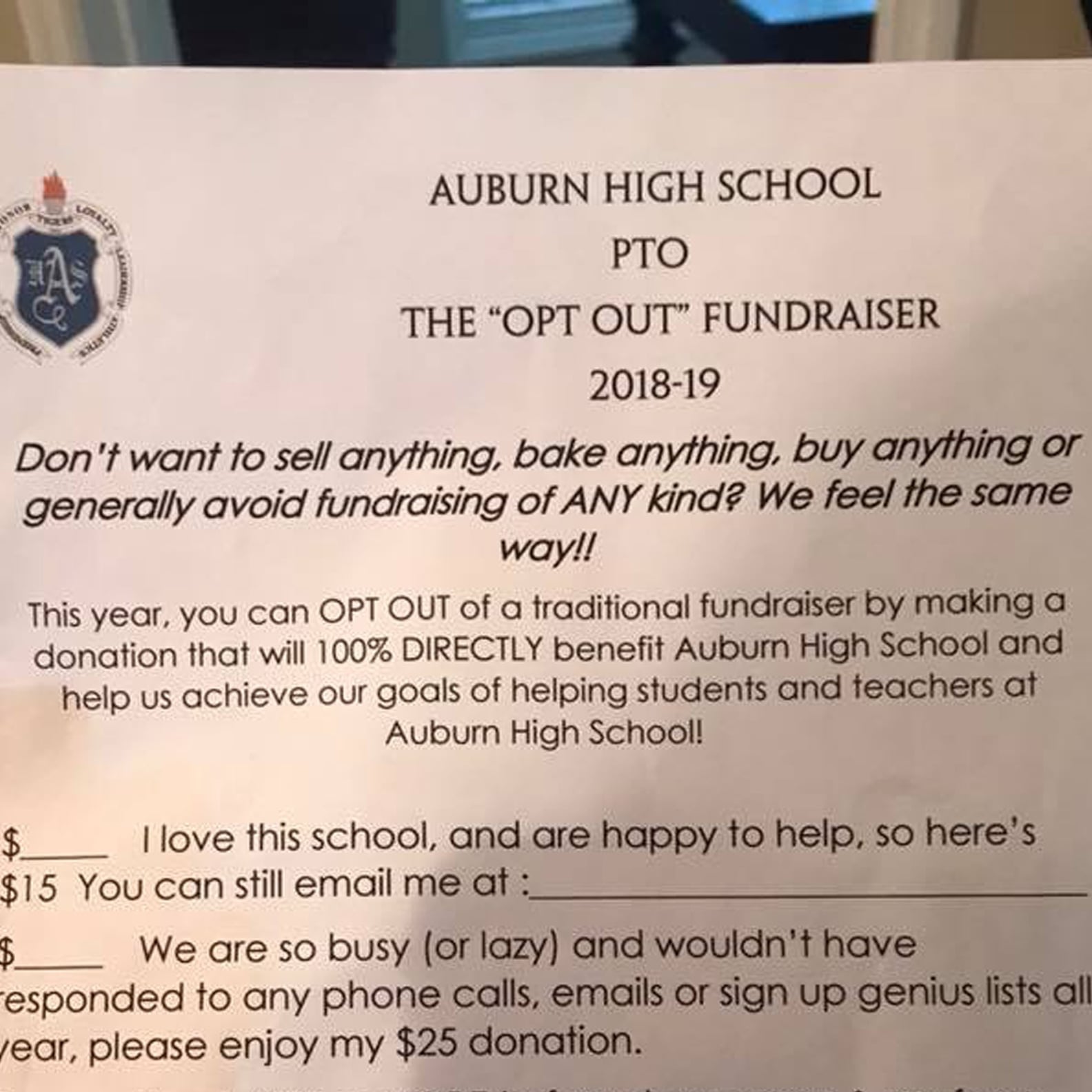 Funny PTO Opt-Out Fundraiser Letter | PS Family