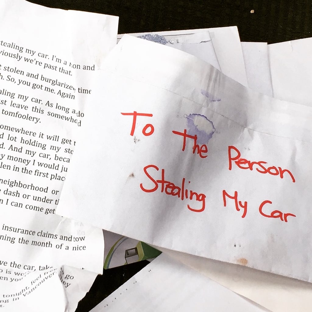 Woman Writes Note to Person Stealing Her Car | POPSUGAR Tech