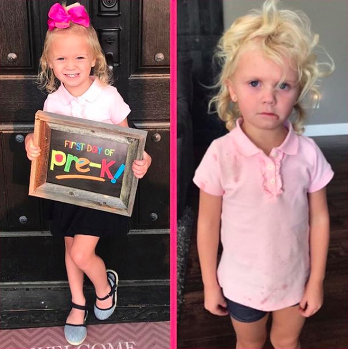 Little Girl's Before-and-After First Day of School Photos | PS Family