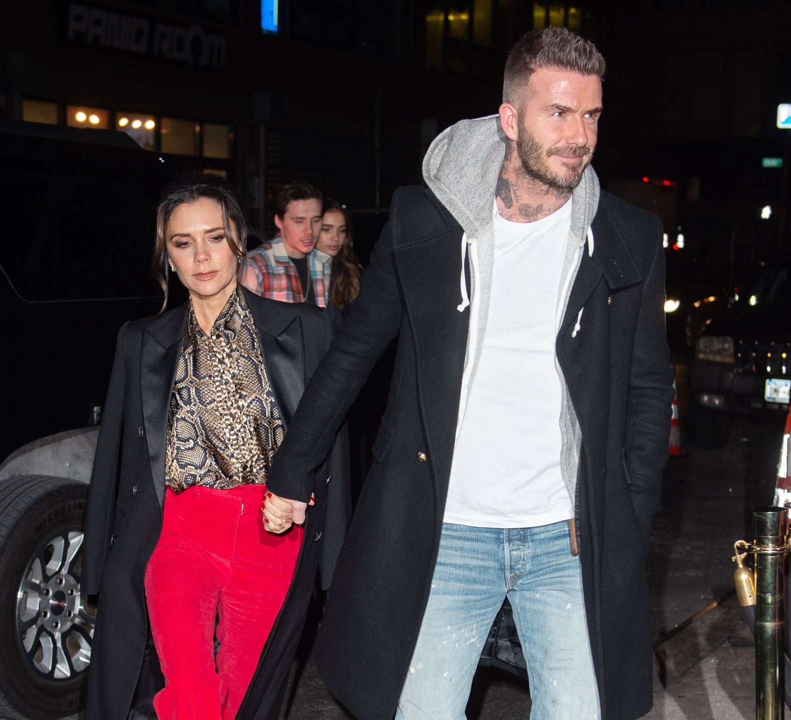 Victoria Beckham Red Pants and Snakeskin Blouse January 2019 | PS Fashion