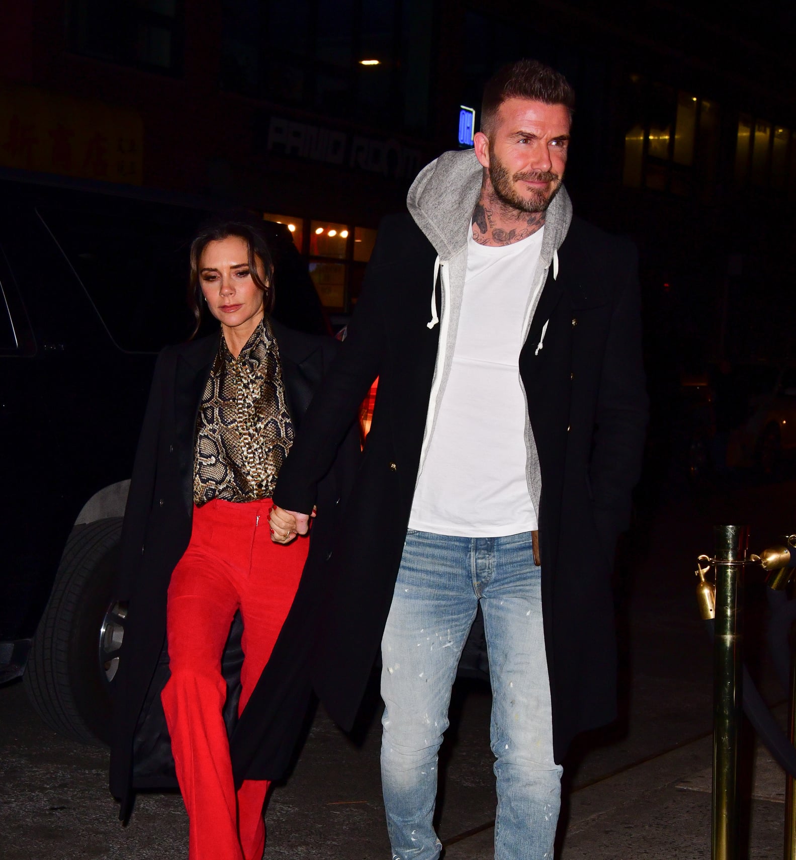Victoria Beckham Red Pants and Snakeskin Blouse January 2019 | PS Fashion